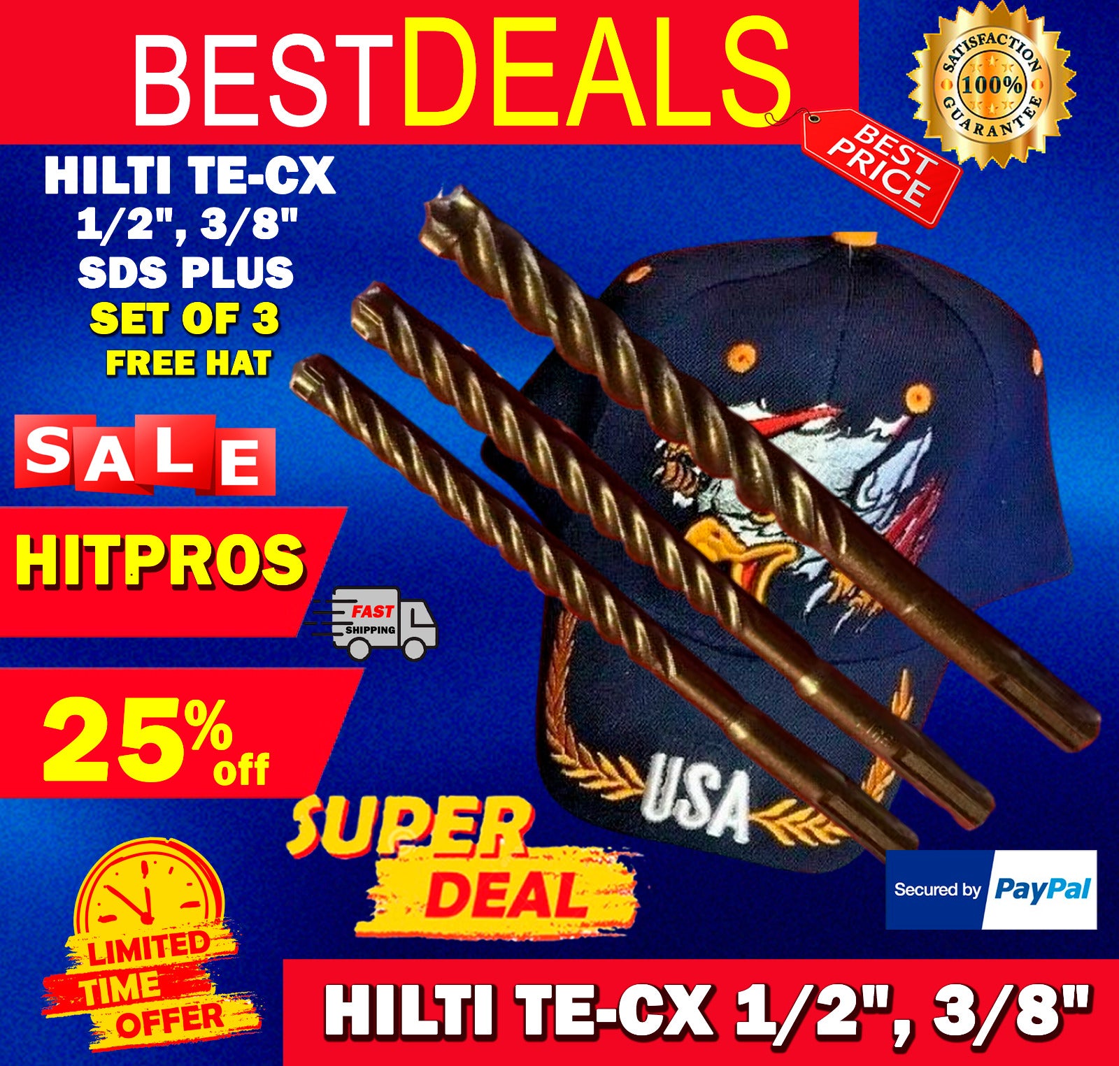 HILTI TE-CX 1/2", 3/8" SDS PLUS, L@@K, SET OF 3, PREOWNED, FREE HAT, F ...