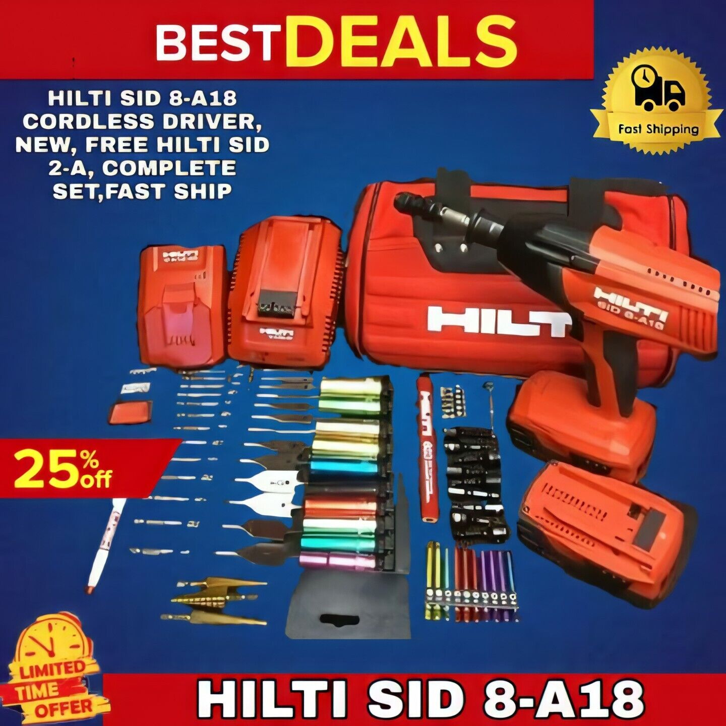 HILTI SID 8-A18 CORDLESS DRIVER, NEW, FREE HILTI SID 2-A, COMPLETE SET ...