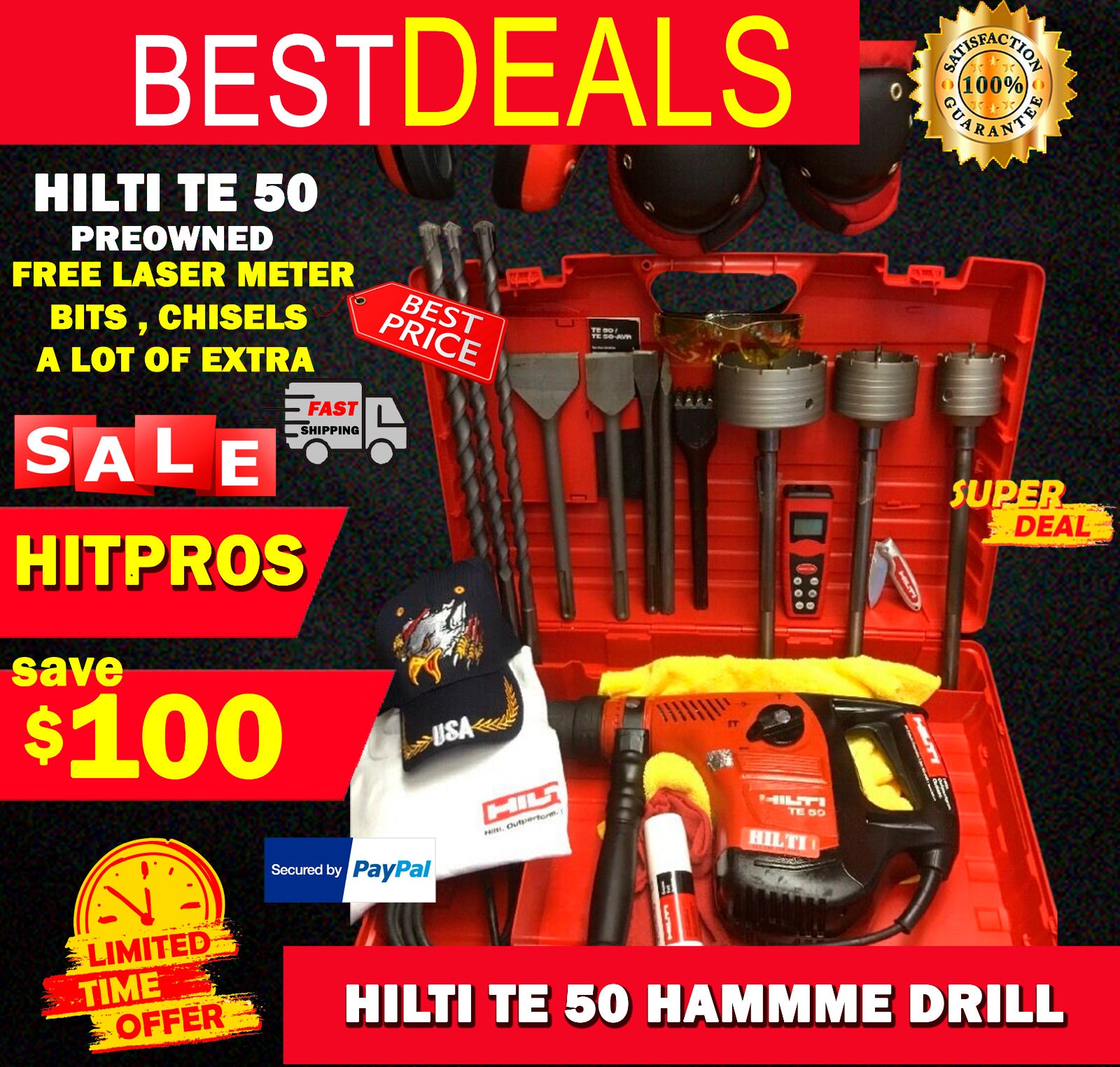 HILTI TE 50, PREOWNED, FREE BITS & CHISEL, LASER DISTANCE METER, FAST ...