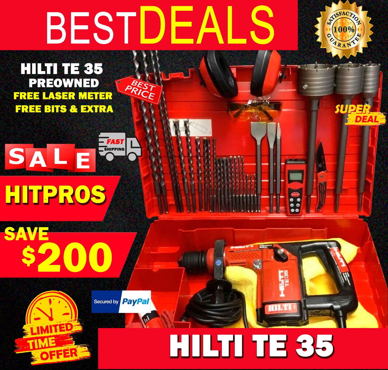 HILTI TE 35, PREOWNED, FREE BITS, LASER DISTANCE METER – hitpros@shofly.com