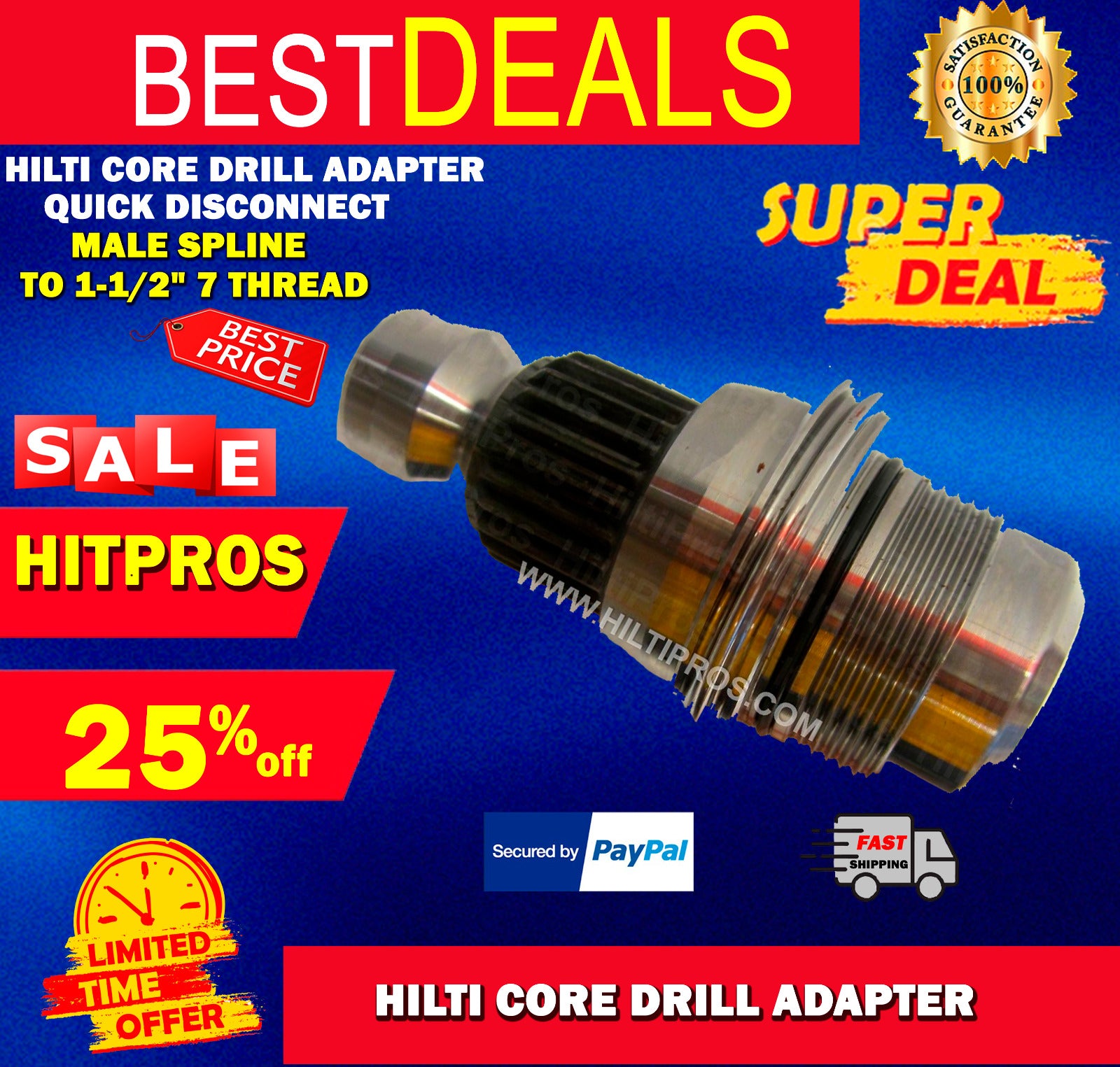 HILTI CORE DRILL ADAPTER- QUICK DISCONNECT MALE SPLINE TO 1-1/2" 7 Thr ...
