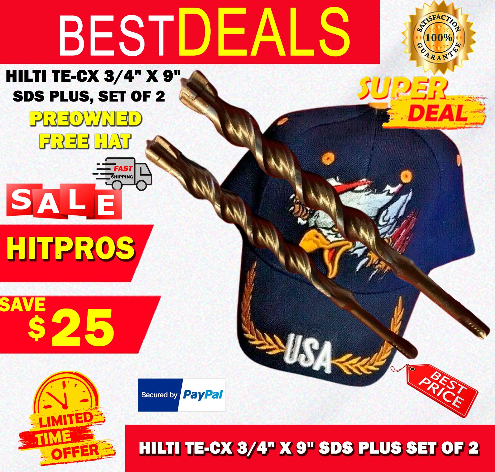 HILTI TE-CX 3/4" X 9" SDS PLUS, L@@K, SET OF 2, PREOWNED, FREE HAT, FA ...