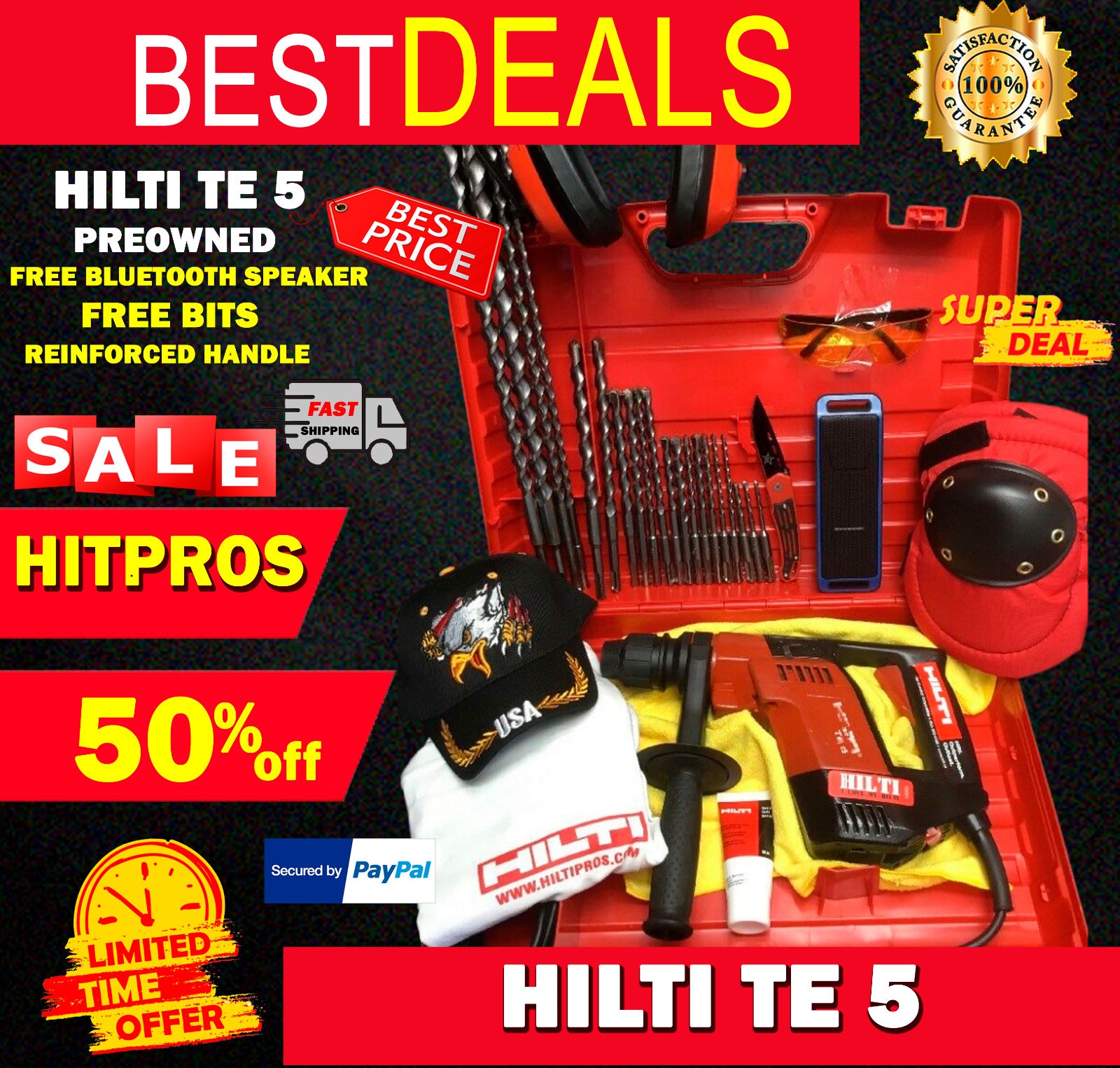 HILTI TE 5 PREOWNED, FREE BLUETOOTH SPEAKER, REINFORCED HANDLE, BITS ...